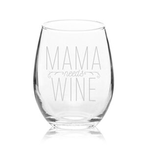 Veracco Mama Needs Wine For Mom Mothers Day Funny Birthday Gift Wine Lover Party Favor Stemless Wine Glass (Clear, Glass)