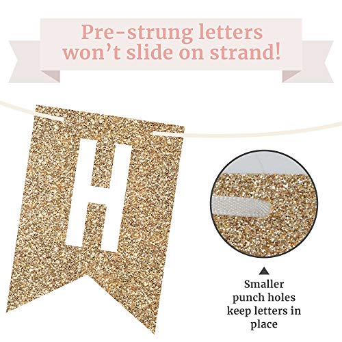 Pre-Strung Happy Birthday Banner - NO DIY - Gold Glitter Birthday Party Banner - Pre-Strung Garland on 6 ft Strands - Gold Birthday Party Decorations & Decor. Did we Mention no DIY?