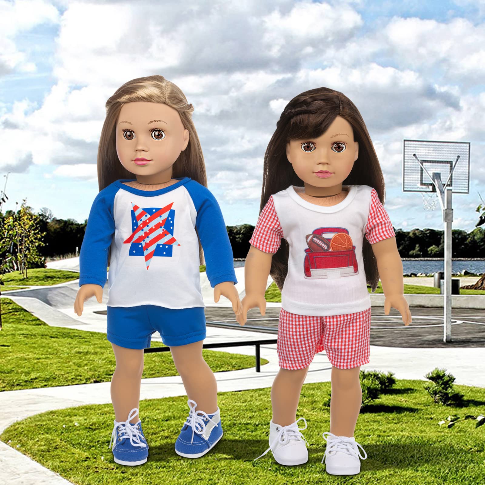 ZQDOLL 23 Pcs American Doll Clothes Dress and Accessories fit American 18 inch Dolls - Including 10 Complete Set of Clothing, Doll Accessories with Hair Bands and Hair Clip