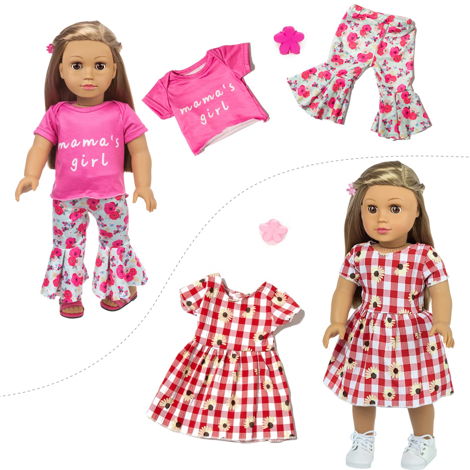 ZQDOLL 23 Pcs American Doll Clothes Dress and Accessories fit American 18 inch Dolls - Including 10 Complete Set of Clothing, Doll Accessories with Hair Bands and Hair Clip