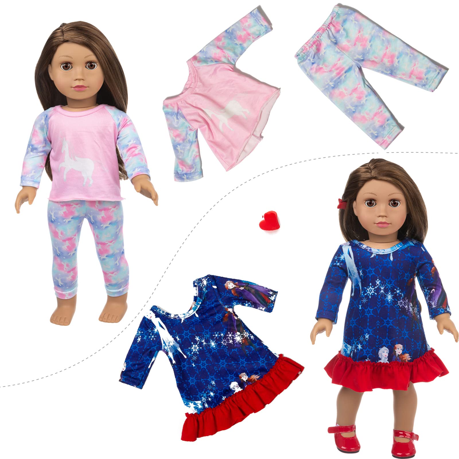 ZQDOLL 23 Pcs American Doll Clothes Dress and Accessories fit American 18 inch Dolls - Including 10 Complete Set of Clothing, Doll Accessories with Hair Bands and Hair Clip