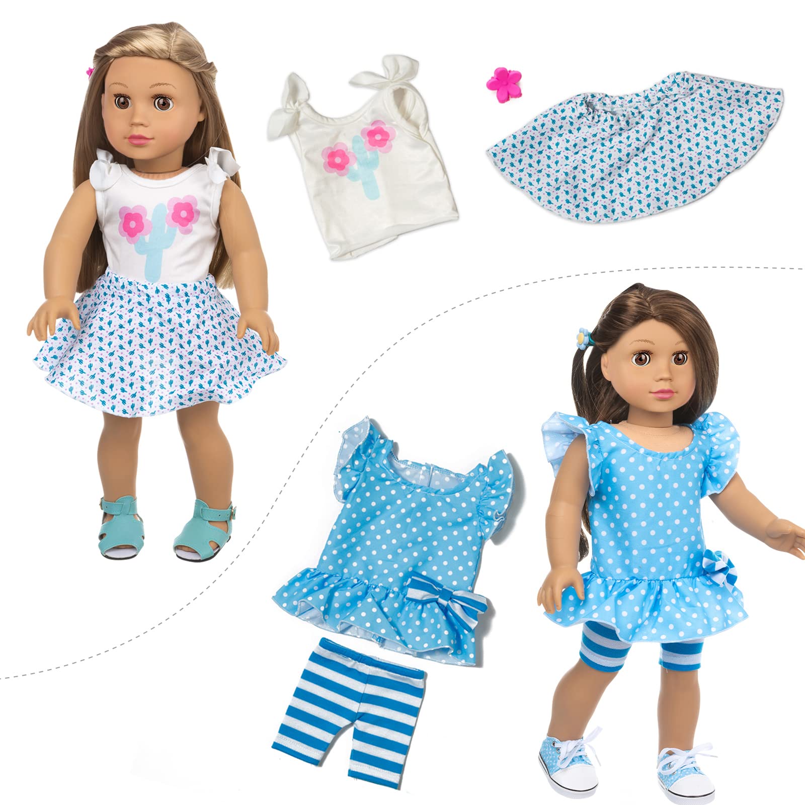 ZQDOLL 23 Pcs American Doll Clothes Dress and Accessories fit American 18 inch Dolls - Including 10 Complete Set of Clothing, Doll Accessories with Hair Bands and Hair Clip