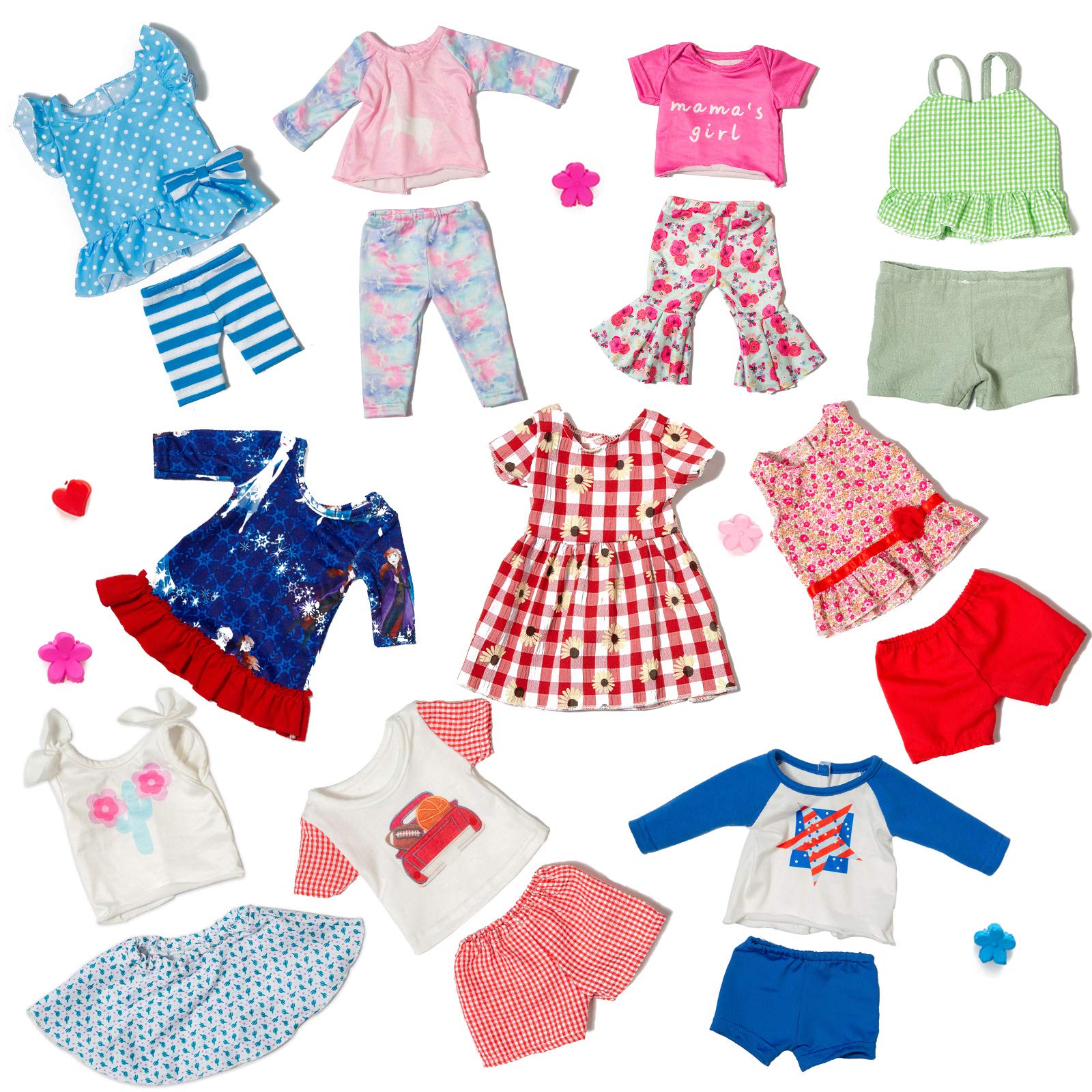 ZQDOLL 23 Pcs American Doll Clothes Dress and Accessories fit American 18 inch Dolls - Including 10 Complete Set of Clothing, Doll Accessories with Hair Bands and Hair Clip