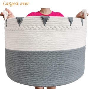 TerriTrophy XXXXLarge Cotton Rope Blanket Basket 22in x 22in x 16in Woven Laundry Hamper Storage Basket for Towel, Toys, Diaper, Laundry Basket