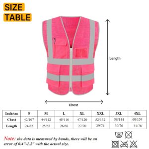 HYCOPROT High Visibility Mesh Safety Reflective Vest with Pockets and Zipper, Meets ANSI/ISEA Standards (Small, Pink)