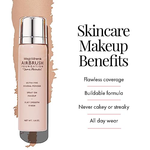 Jerome Alexander MagicMinerals AirBrush Foundation, Spray Makeup with Skincare Active Ingredients, Ultra-Light, Buildable, Full Coverage Formula (Fair)