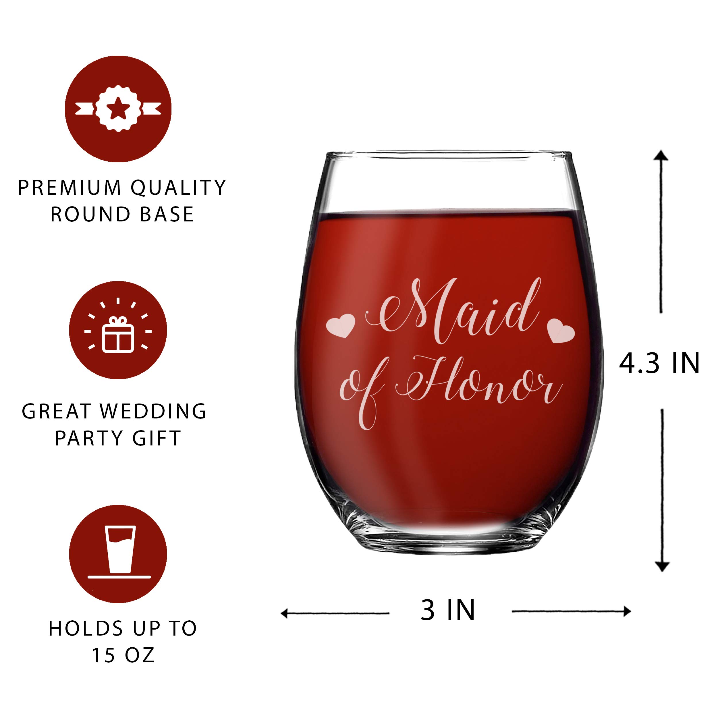 My Personal Memories Bride, Bridesmaid, Mother of the Bride, Groom, Maid and Matron of Honor 15 oz Stemless Wine Glasses - Hearts Design