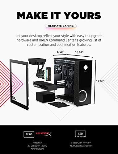 OMEN 30L Gaming Desktop PC, NVIDIA GeForce RTX 3080 Graphics Card, 10th Generation Intel Core i9-10850K Processor, 32 GB RAM, 1 TB SSD and 2 TB Hard Drive, Windows 10 Home (GT13-0092, 2020)