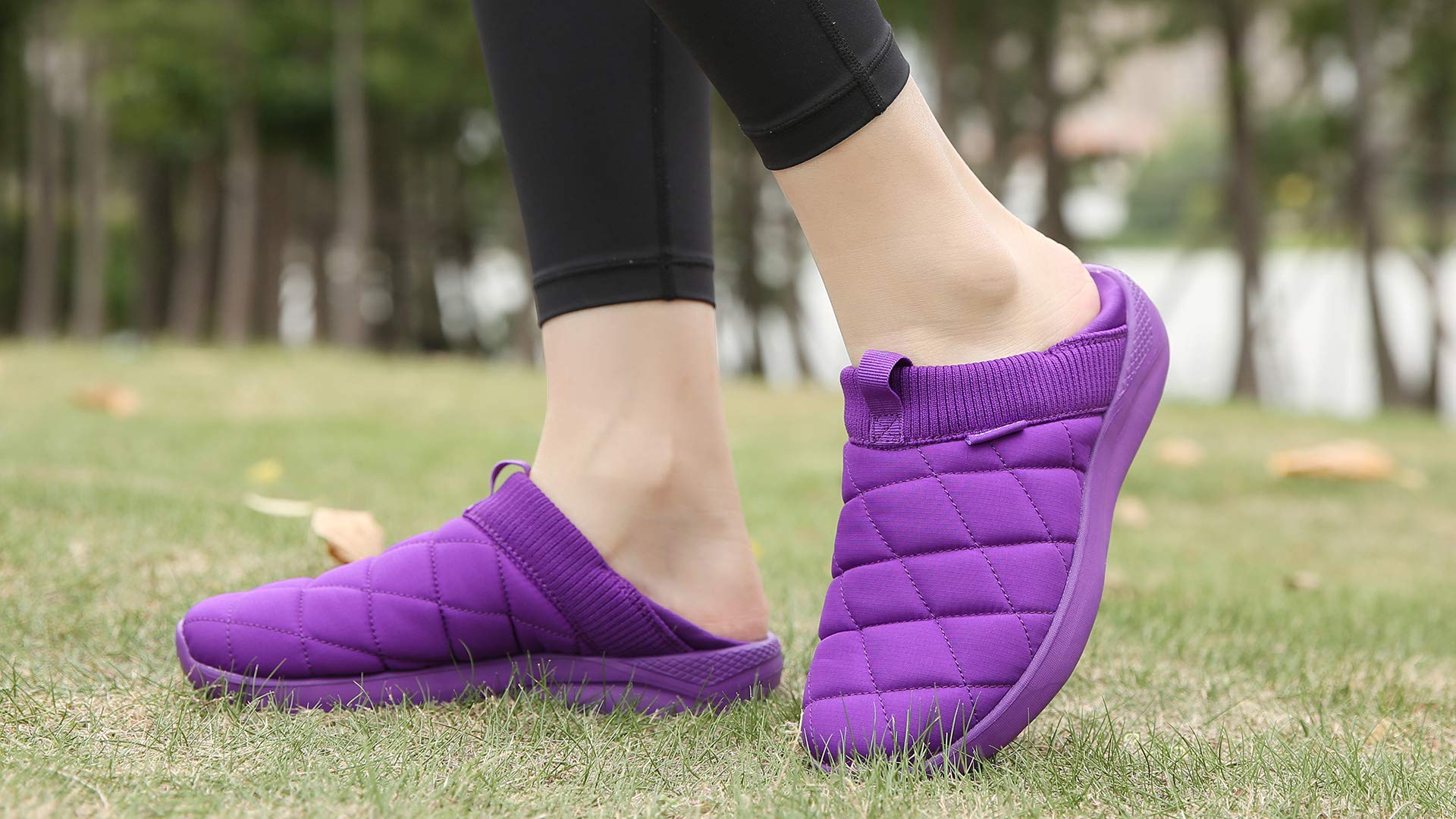 KUBUA Slippers for Men and Womens Indoor House Shoes Plush Slip on Outdoor Garden Loafers Purple 7 Women / 6 Men