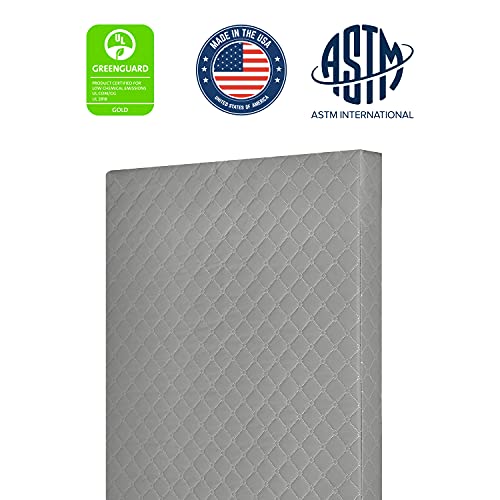 Dream On Me Aster 3" Fiber Portable Mini Crib Mattress, Waterproof Vinyl Cover, Greenguard Gold Certified, Mini Crib Mattress, 38" L x 24" W x 3" Th, Grey