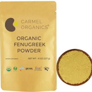 CARMEL ORGANICS Fenugreek |Methi Seeds (Powder, 8 Ounce or 0.5 Lbs)(Pack of 1) | USDA Certified Organic | Non-Gmo | No Added Preservatives | Indian Origin Fenugreek Seeds