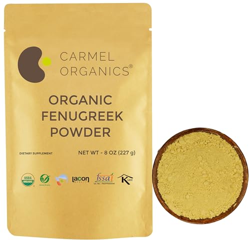 CARMEL ORGANICS Fenugreek |Methi Seeds (Powder, 8 Ounce or 0.5 Lbs)(Pack of 1) | USDA Certified Organic | Non-Gmo | No Added Preservatives | Indian Origin Fenugreek Seeds