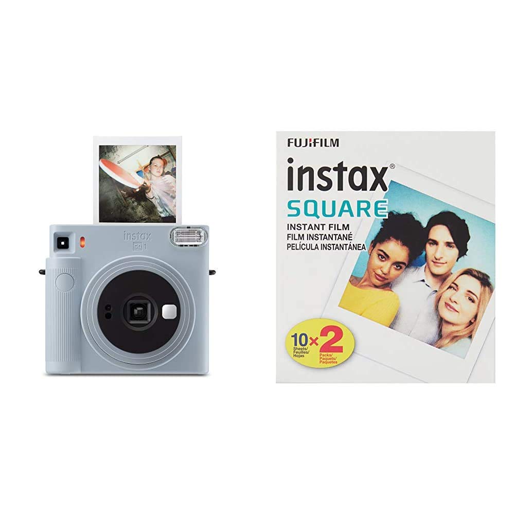 Fujifilm Instax Square SQ1 Instant Film Camera, Glacier Blue Bundle with Instax Square Film, White (20 Exposures)