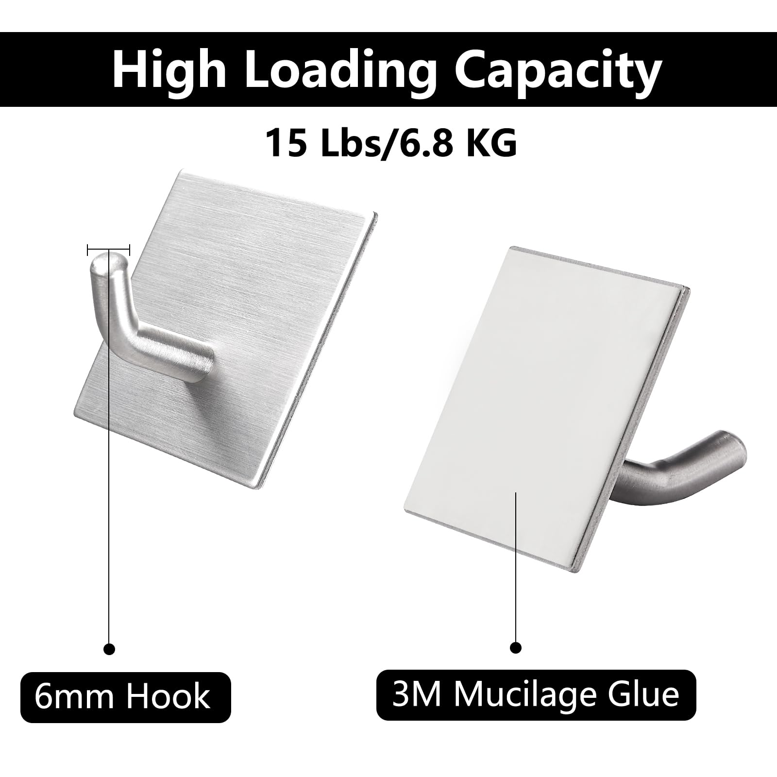 FOMANSH Heavy Duty Adhesive Hooks, Stick on Wall Adhesive Hangers, Strong Stainless Steel Holder, Self Adhesive Hooks for Kitchen Bathroom Home Door Towel Coat Key Robe 6 Packs Silver