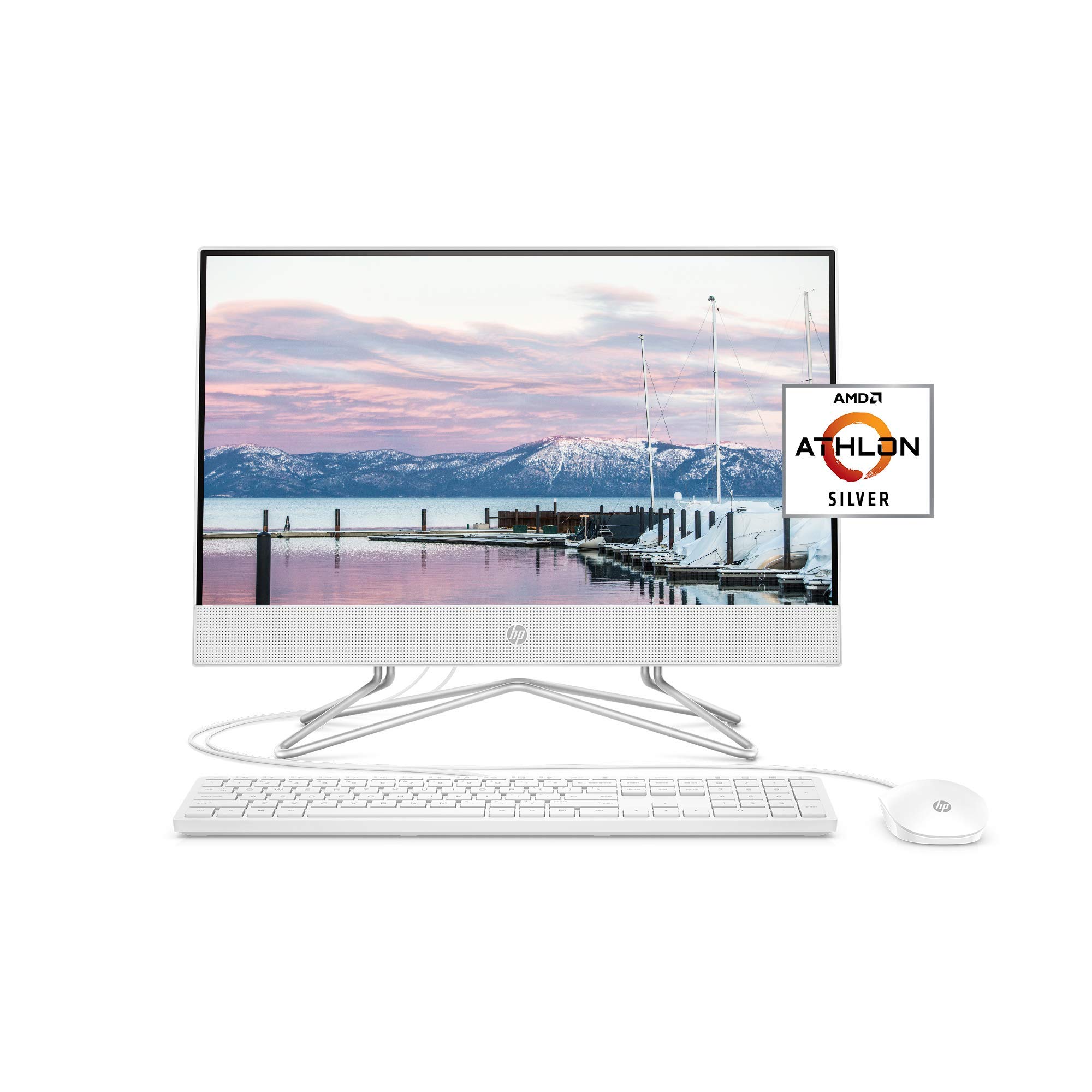 HP 22-inch All-in-One Desktop Computer, AMD Athlon Silver 3050U Processor, 4 GB RAM, 256 GB SSD, Windows 10 Home (22-dd0010, White), Snow White (Renewed)