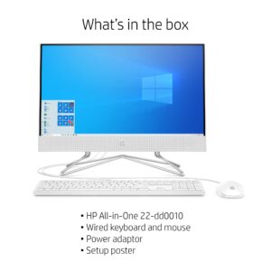 HP 22-inch All-in-One Desktop Computer, AMD Athlon Silver 3050U Processor, 4 GB RAM, 256 GB SSD, Windows 10 Home (22-dd0010, White), Snow White (Renewed)