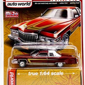 1976 Cadillac Coupe DeVille Burgundy and White with Chrome Wheels Custom Lowriders Ltd Ed to 4800 pcs 1/64 Diecast Model Car by Autoworld CP7661