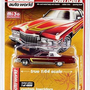 1976 Cadillac Coupe DeVille Burgundy and White with Chrome Wheels Custom Lowriders Ltd Ed to 4800 pcs 1/64 Diecast Model Car by Autoworld CP7661