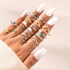 FUTIMELY Boho Retro Stackable Rings Sets for Teens Girls Women Rhinestone Knuckle Joint Finger Kunckle Nail Ring Sets (A：19PC)