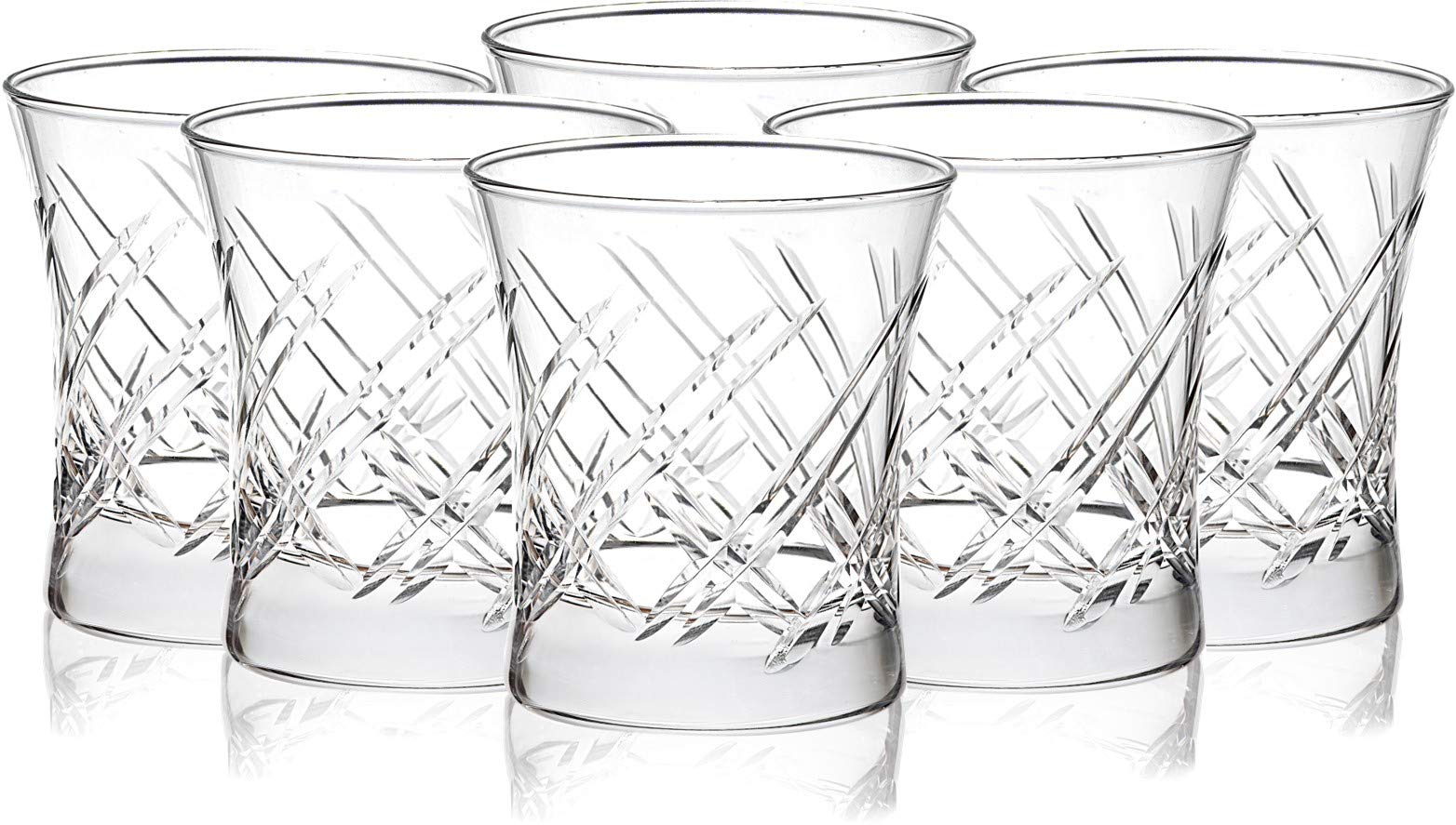 BOHEM'S Drinking Glasses for Water, Juice, Beer, Wine and Cocktails, Set of 6, Clear Tempered Glass Hand Cut Tumblers, Glassware Set for All Occasions (8 oz)