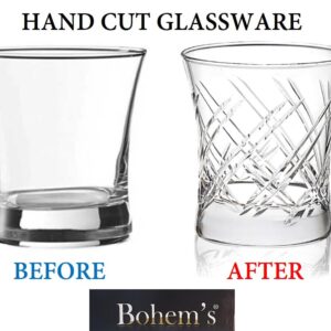 BOHEM'S Drinking Glasses for Water, Juice, Beer, Wine and Cocktails, Set of 6, Clear Tempered Glass Hand Cut Tumblers, Glassware Set for All Occasions (8 oz)