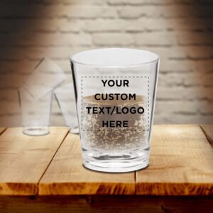 DISCOUNT PROMOS Custom Translucent Plastic Shot Glasses 1.5 oz. Set of 50, Personalized Bulk Pack - Acrylic, Great for Wedding, Party, Birthday, Gifts - Clear