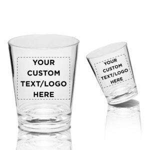 DISCOUNT PROMOS Custom Translucent Plastic Shot Glasses 1.5 oz. Set of 50, Personalized Bulk Pack - Acrylic, Great for Wedding, Party, Birthday, Gifts - Clear