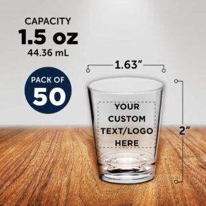 DISCOUNT PROMOS Custom Translucent Plastic Shot Glasses 1.5 oz. Set of 50, Personalized Bulk Pack - Acrylic, Great for Wedding, Party, Birthday, Gifts - Clear