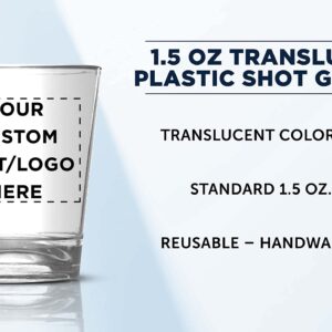 DISCOUNT PROMOS Custom Translucent Plastic Shot Glasses 1.5 oz. Set of 50, Personalized Bulk Pack - Acrylic, Great for Wedding, Party, Birthday, Gifts - Clear