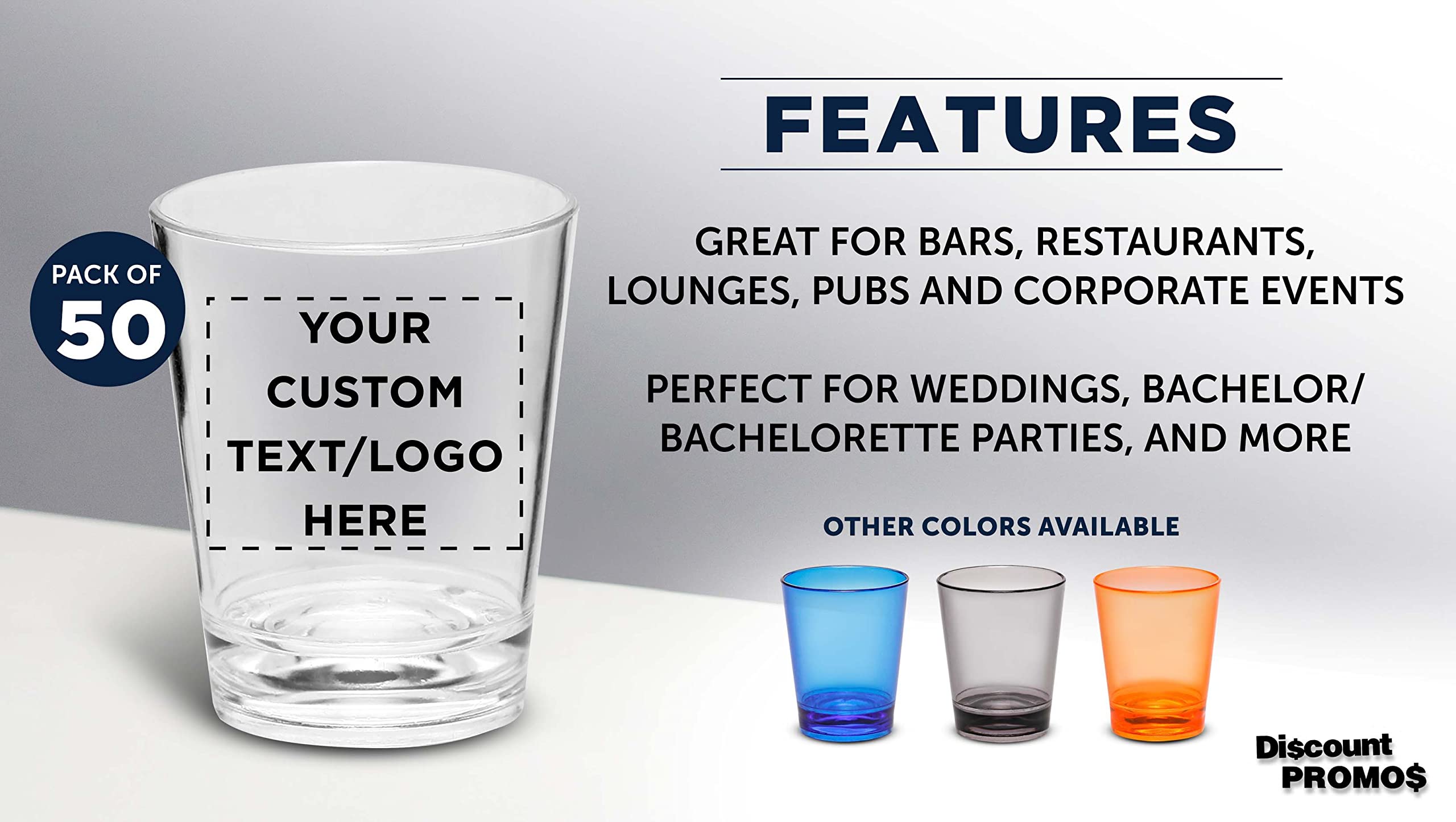 DISCOUNT PROMOS Custom Translucent Plastic Shot Glasses 1.5 oz. Set of 50, Personalized Bulk Pack - Acrylic, Great for Wedding, Party, Birthday, Gifts - Clear