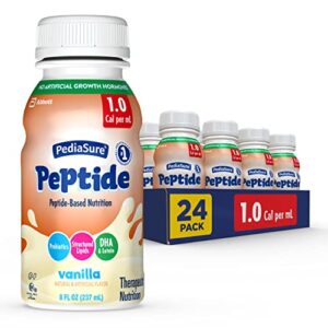 pediasure peptide 1.0 cal, complete, balanced nutrition for kids with gi conditions, peptide-based formula, with 7g protein and prebiotics, for oral or tube feeding, vanilla, 8 fl oz (pack of 24)