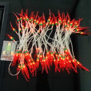 Sezrgiu 10M 80 LED Red Chili Pepper String Lights Fairy Night Lights Copper Garland Wreath Hanging Lamp Battery Powered for Home Wedding Party Garden Decoration (32.8FT/80LED, Red Chili)