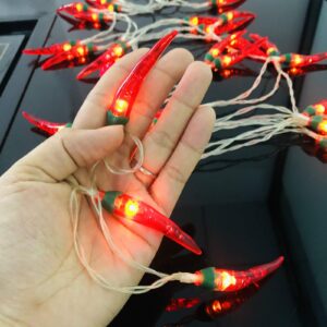 Sezrgiu 10M 80 LED Red Chili Pepper String Lights Fairy Night Lights Copper Garland Wreath Hanging Lamp Battery Powered for Home Wedding Party Garden Decoration (32.8FT/80LED, Red Chili)