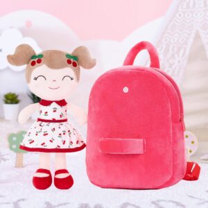 Gloveleya Toddler Backpack Plush Kids Bag with Soft doll Cherry Girl Red for Age 2+