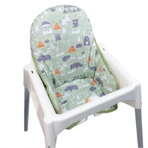 zarpma cotton seat covers for ikea antilop highchair,cotton surface and cotton padded,forest pattern foldable baby highchair cover for ikea child chair cushion (green forest)