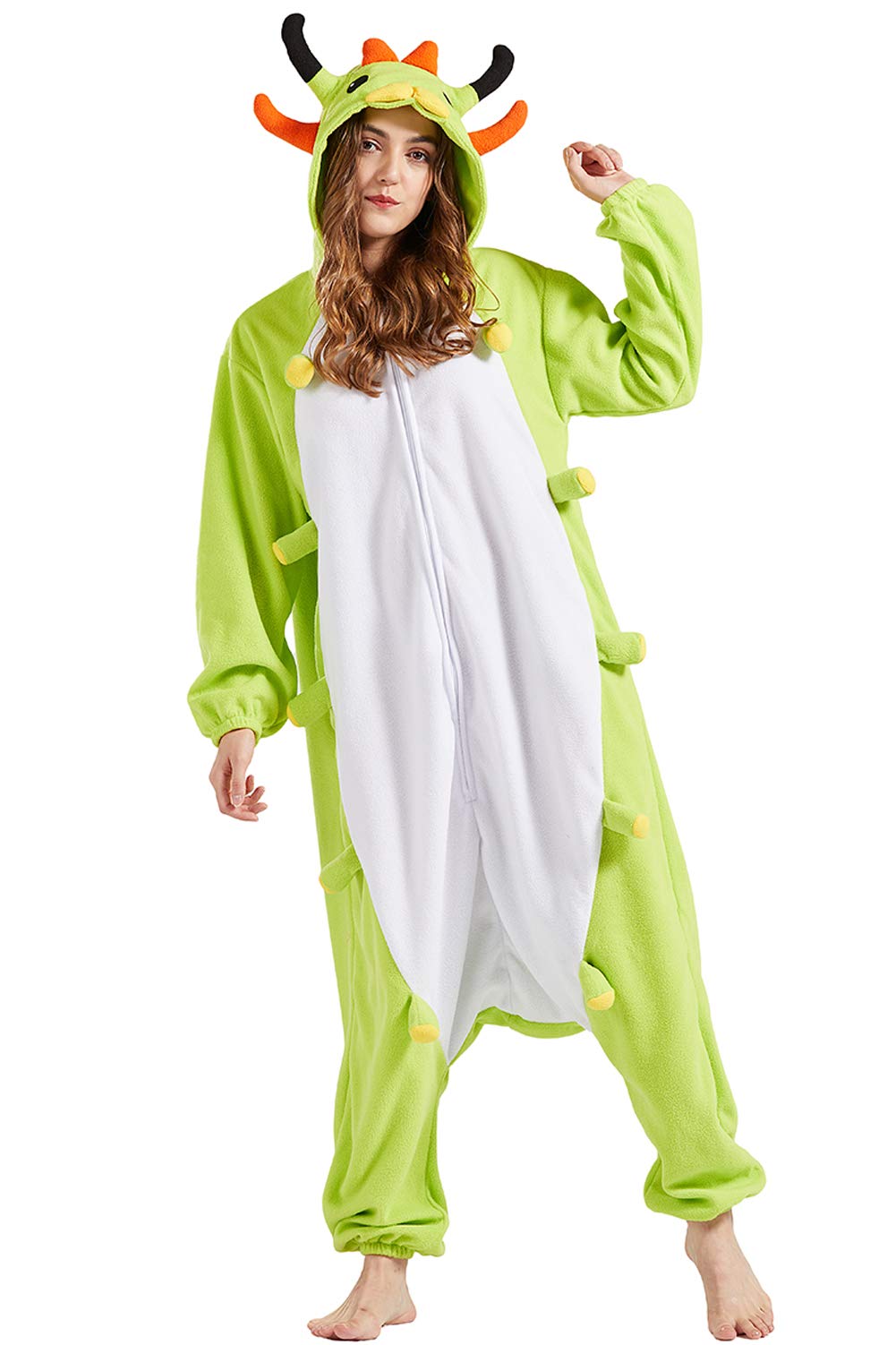 DarkCom Onesie Pajamas Adult Animal Halloween Costume Caterpillar Cosplay One Piece Unisex Homewear Polar Fleece Sleepwear Medium