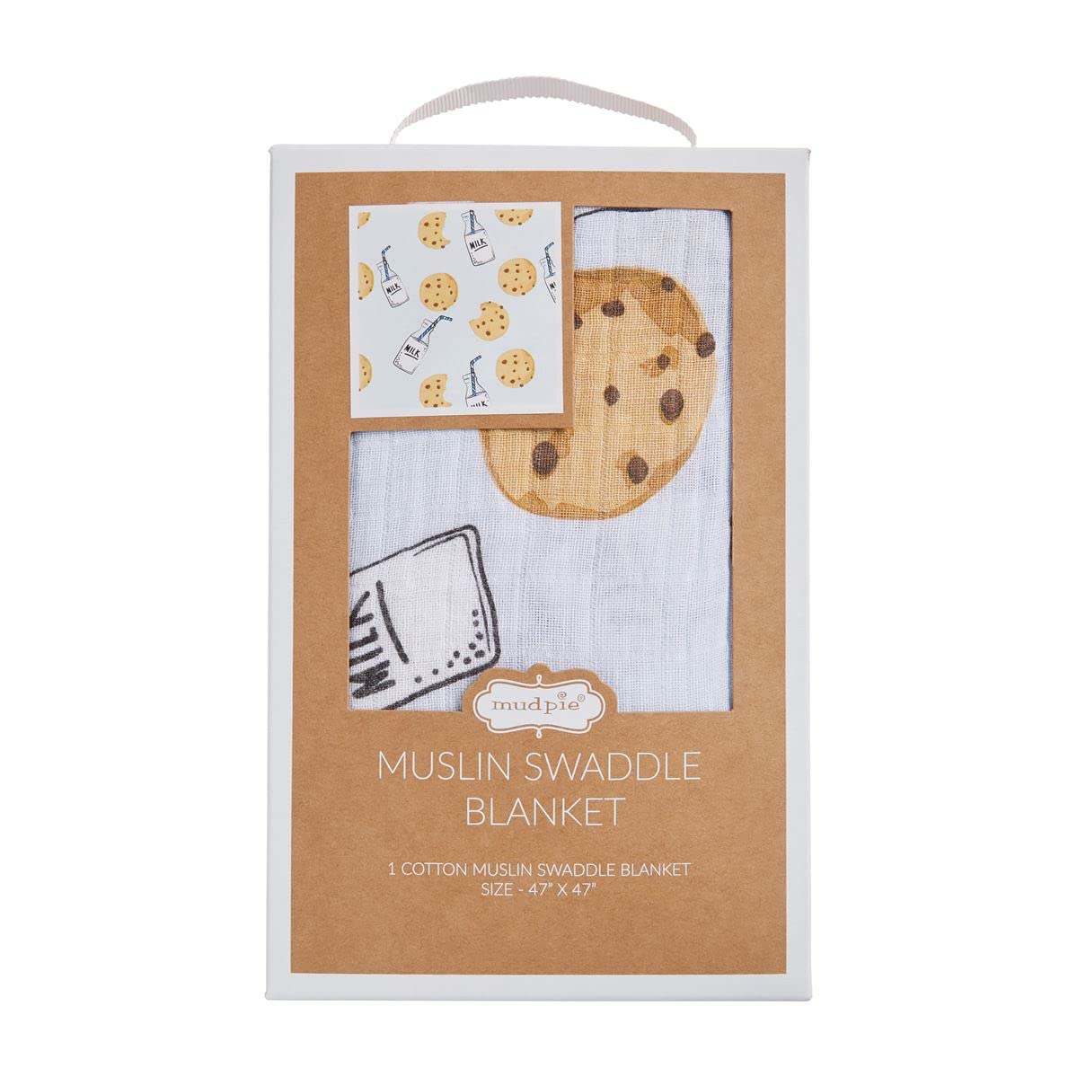 Mud Pie Muslin Swaddle, Milk and Cookies (Blue)