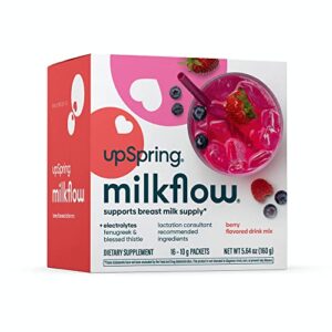 upspring milkflow electrolyte breastfeeding supplement drink mix with fenugreek | berry flavor | lactation supplement to support breast milk supply & restore electrolytes* | 16 drink mixes