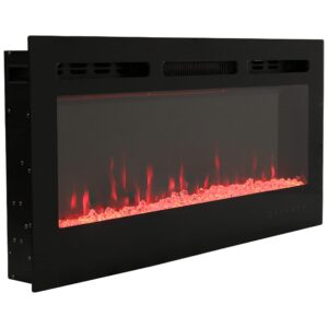 Sunnydaze Modern Flame 32-Inch Indoor Electric Fireplace - Wall-Mounted/Recessed Installation - 9 Flame Colors - Black