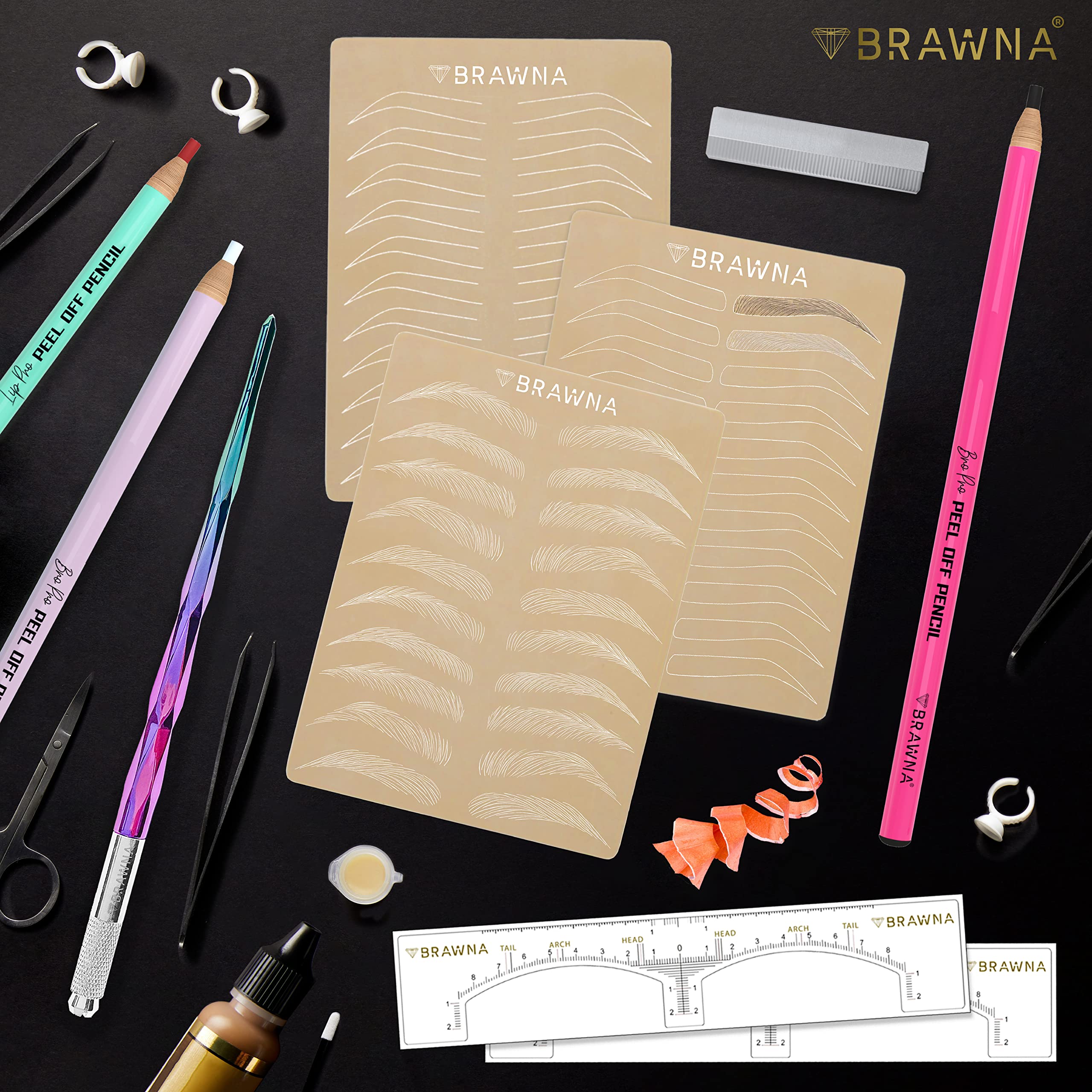 BRAWNA 6 Pack PMU Practice Skin for Microblading and Microshading Eyebrows - Inkless - Double-Sided - PMU Supplies