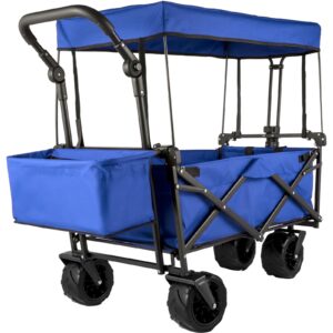 happybuy extra large collapsible garden cart/wagon with removable canopy, 220lbs capacity push& pull utility cart with rear storage; upgrad padded cotton 600d oxfortsecure lock (40in40in20in, blue)