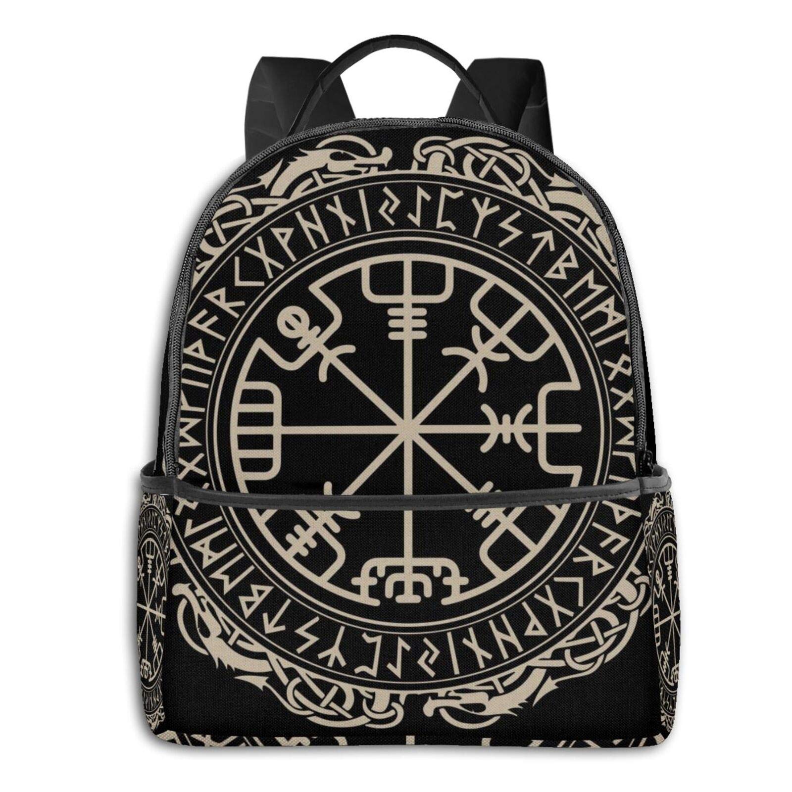 Unisex Backpack Multipurpose Rucksack Backpacks Big Capacity Backpack Black Celtic Viking Design Magical Runic Compass Vegvisir In The Circle Of Norse Runes And Dragons Tattoo Decorative