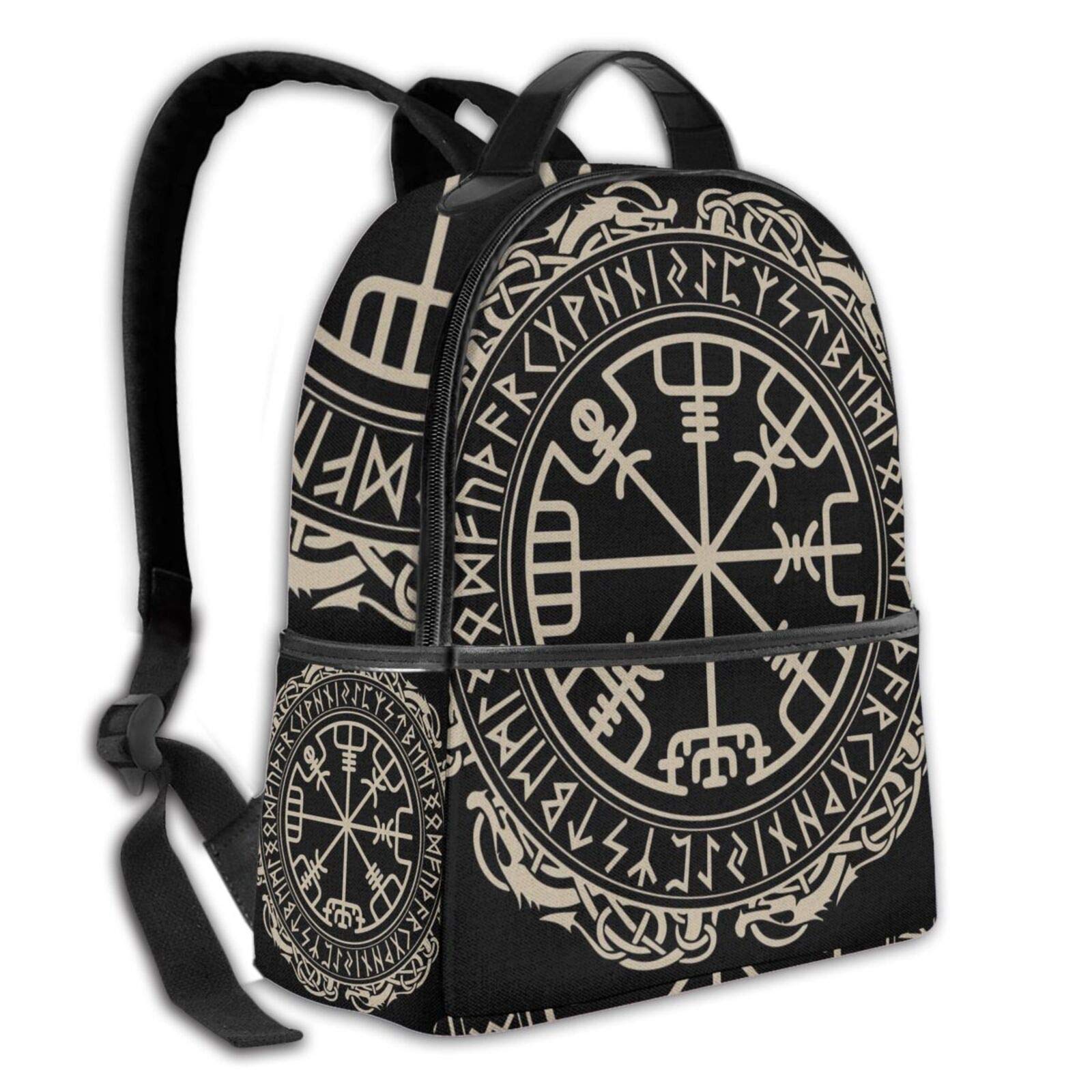 Unisex Backpack Multipurpose Rucksack Backpacks Big Capacity Backpack Black Celtic Viking Design Magical Runic Compass Vegvisir In The Circle Of Norse Runes And Dragons Tattoo Decorative