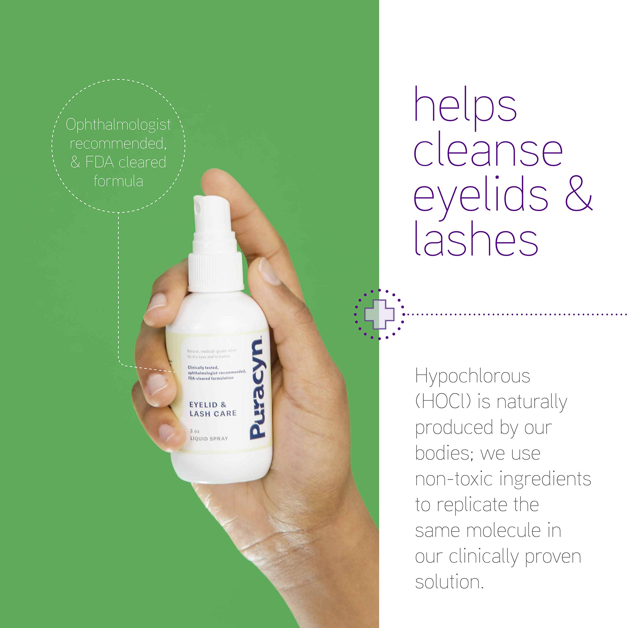 Puracyn Eyelid and Lash Care - Natural, Medical-Grade Spray for Effective Relief from Styes, Blepharitis, and Irritation, 3 oz Bottle