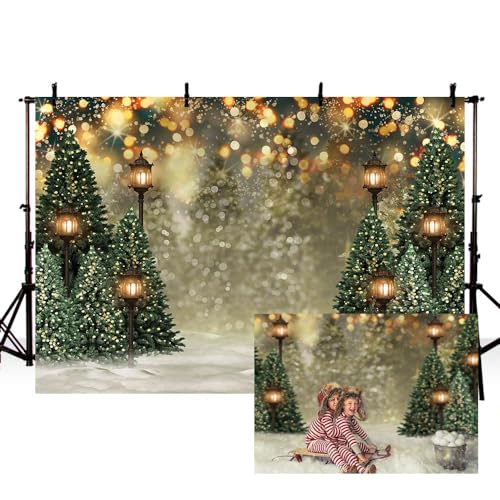 MEHOFOND 8x6ft Winter Christmas Tree Snowflake Green Newborn Photography Background Snow Scene Glitter Bokeh Portrait Backdrops Xmas Birthday Baby Shower Party Photo Banner Props