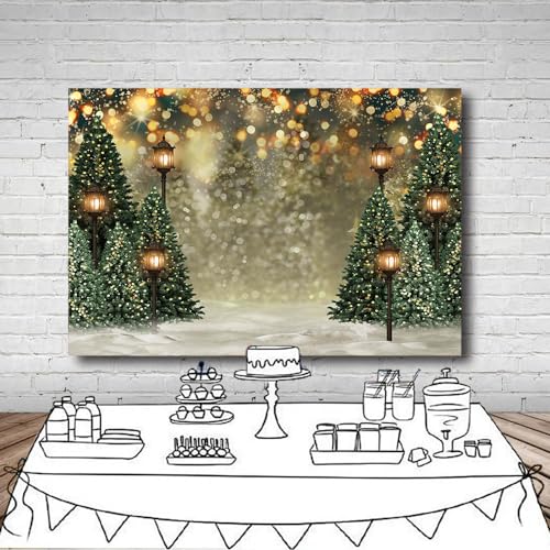 MEHOFOND 8x6ft Winter Christmas Tree Snowflake Green Newborn Photography Background Snow Scene Glitter Bokeh Portrait Backdrops Xmas Birthday Baby Shower Party Photo Banner Props