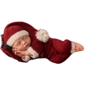 christmas newborn baby photo shoot props outfits crochet clothes santa claus red hat pants photography props