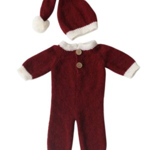 Christmas Newborn Baby Photo Shoot Props Outfits Crochet Clothes Santa Claus Red Hat Pants Photography Props