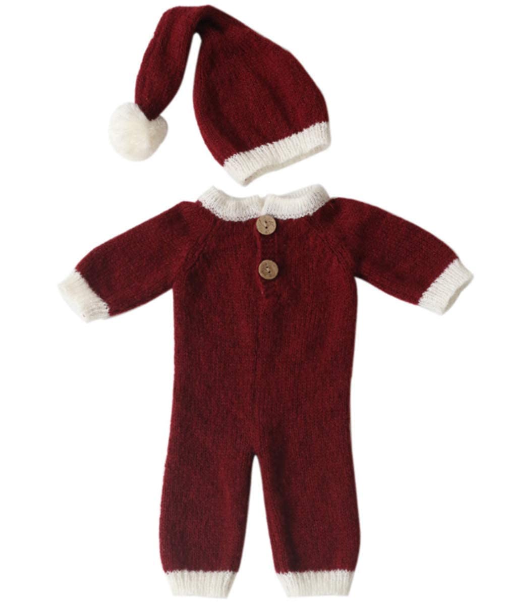 Christmas Newborn Baby Photo Shoot Props Outfits Crochet Clothes Santa Claus Red Hat Pants Photography Props