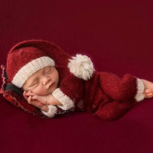 Christmas Newborn Baby Photo Shoot Props Outfits Crochet Clothes Santa Claus Red Hat Pants Photography Props